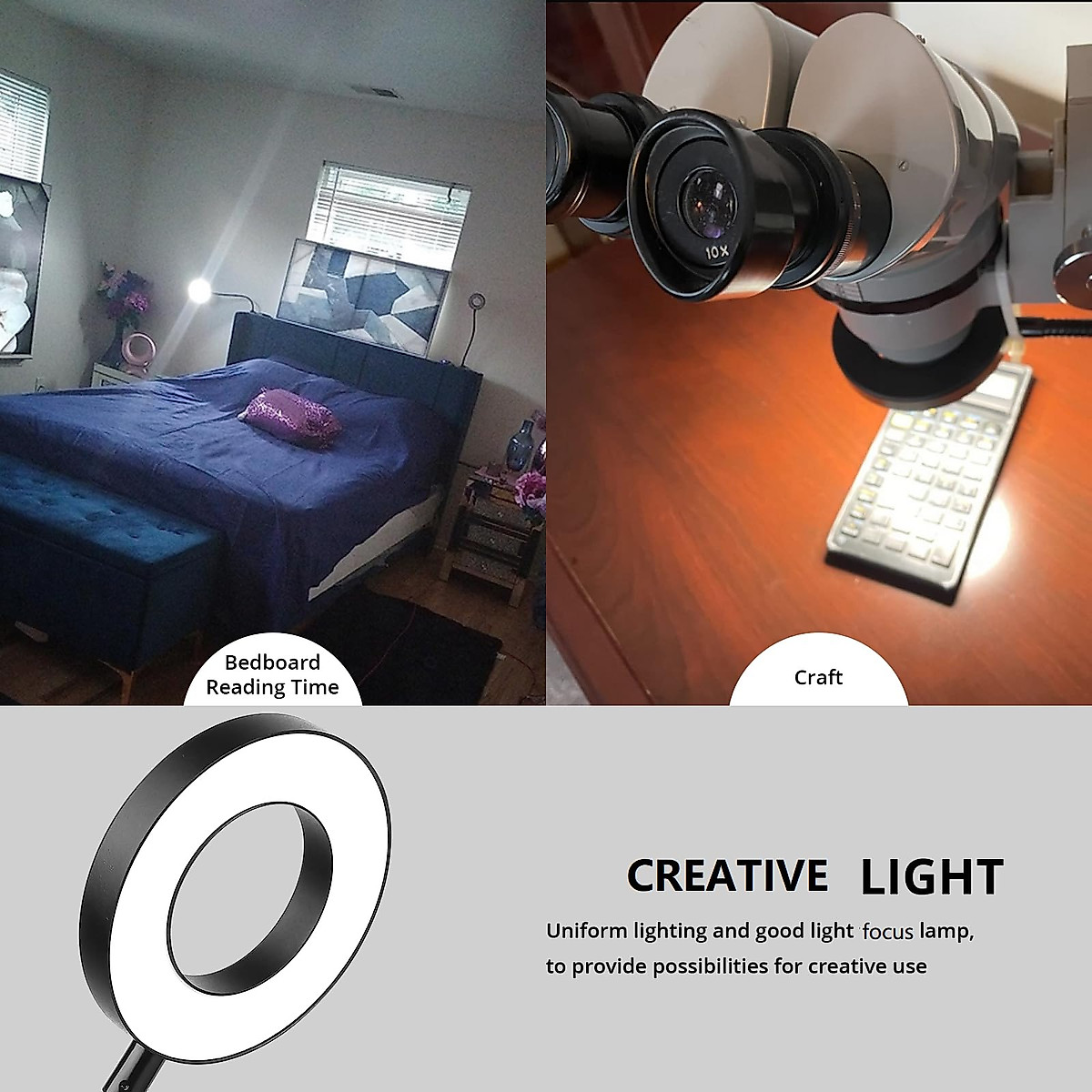 Woputne Desk Lamp Clip on Lamp, Clamp Lamp for Video Conference Lighting, Desk Light for Home Office, USB Reading Lamp Flexible Ring Light for Headboard, Computer Webcam, Zoom Meeting