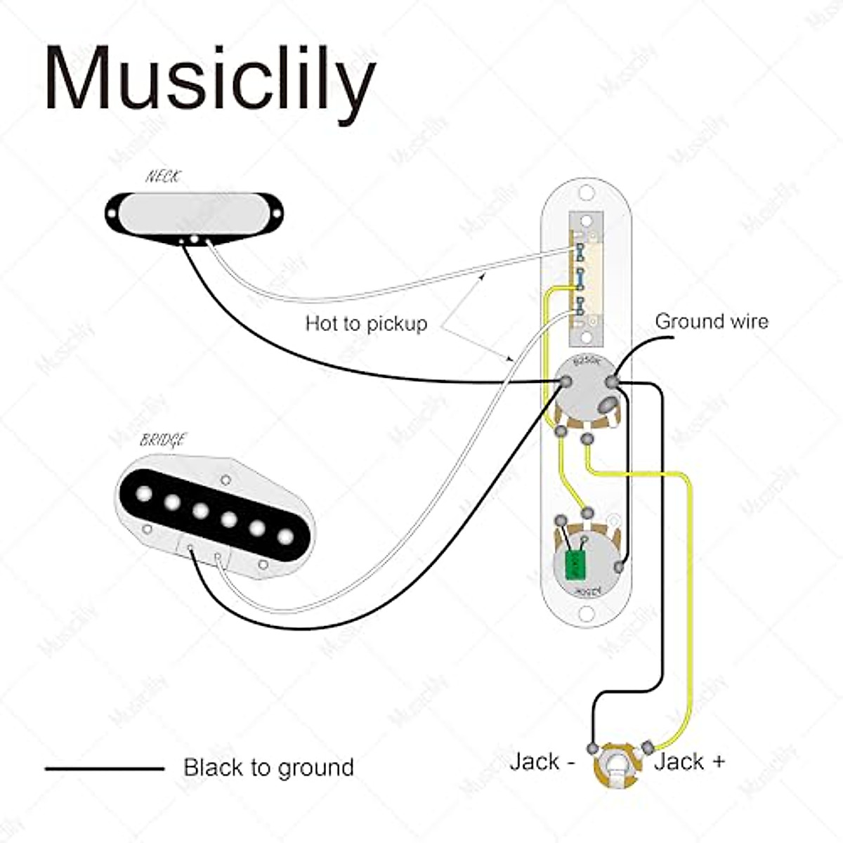 Musiclily Loaded Tele Control Plate Pre-Wired 3-Way Control Plate Wiring Harness with Tone Volume Control Knob for Fender for Telecaster Style Electric Guitar, Chrome