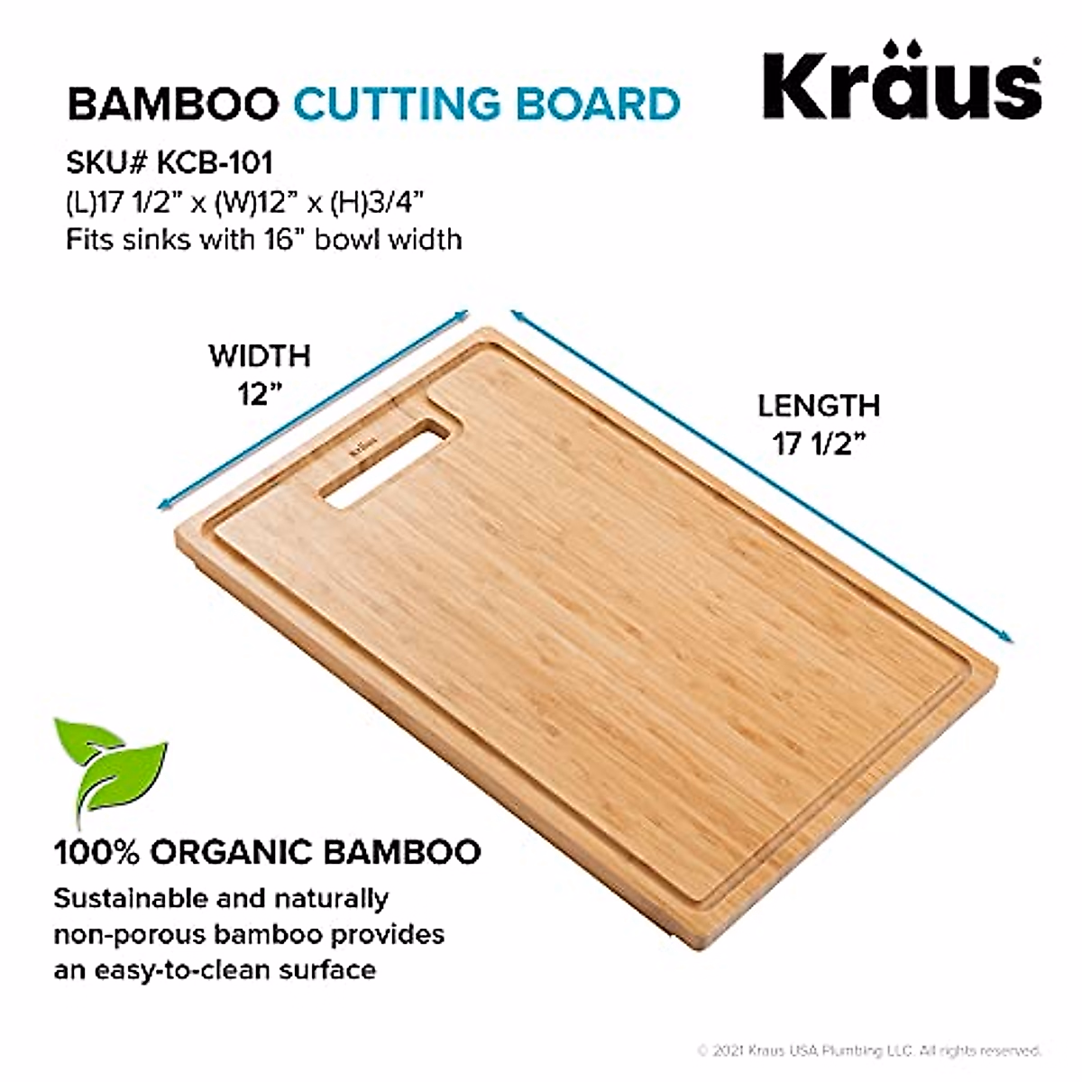 Kraus KCB-101BB Kore Cutting Board, 17" x 12 1/2"