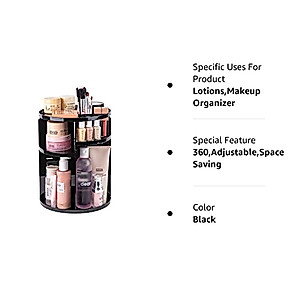 360 Rotating Makeup Organizer - Adjustable Shelf Height and Fully Rotatable. The Perfect Cosmetic Organizer for Bedroom Dresser or Vanity Countertop. (Black)