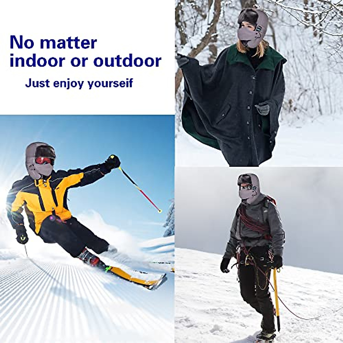 Mens Trapper Hat with Ear Flaps, Bluetooth Hunter Hat，Papakha, Mens Winter Hat, Headphones ajr Hat, Wireless Lumberjack Hat, Winter Face Masks for Women,Men, Grey