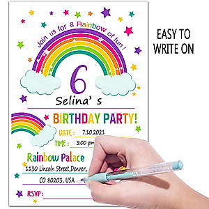 ukebobo 6th Rainbow Birthday Party Invitations with Envelopes – Birthday Party Invitations, Rainbow Party Decorations– 20 Cards With Envelopes（c03-06