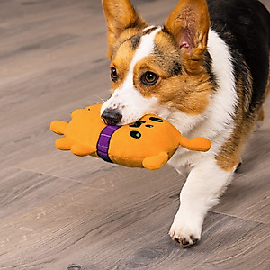 Furhaven Squeaky Dog Toy for Small/Medium Dogs w/ Spiky TPR Core for Dental Chewing - Hubble the Martian TPR Plush - Orange/Purple, One Size