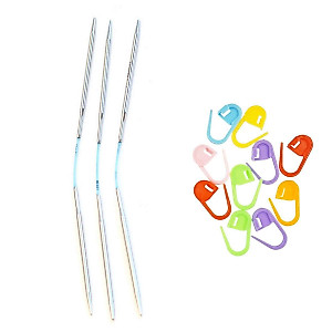 addi FlexiFlips 8 inch (20cm) (Set of 3) US 03 (3.25mm) DPN Double Pointed Knitting Needle Slick & Smooth Finish, Standard Tips, Smooth Joins, Blue Pliable Cord with 10 Colorful Stitch Markers