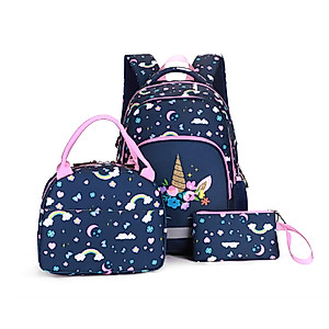 VIDOSCLA 3Pcs Cute Cartoon Prints Backpack Primary Schoolbag Outdoor Travel Daypack Elementary Student Bag Kit Knapsack for Kids