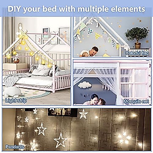 HANLIVES Full House Bed for Kids, Metal Floor Bed Frame Full with Headboard and Footboard, Full Kids Bed Floor Bed for Toddlers, Girls, Boys(Pink)