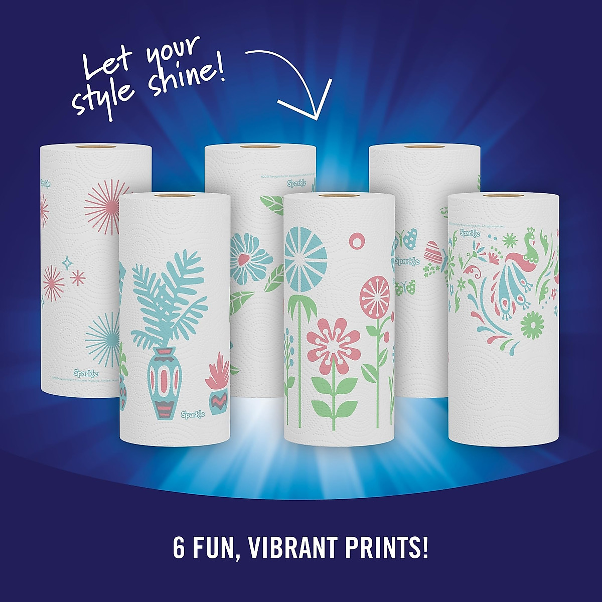 Sparkle® Pick-A-Size® Spirited Prints Paper Towels, 6 Double Rolls = 12 Regular Rolls