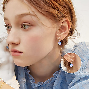 Austrian Purple Crystals Earrings Sterling Silver Heart Dangle Earrings Hoop Knot Earrings for Women Mother Day Jewelry Gift for Wife