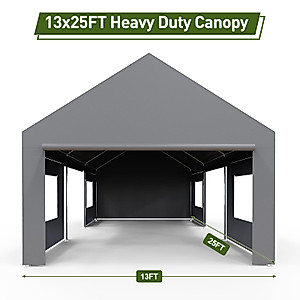 Portable Carport Canopy, 13×25ft Heavy Duty Carport Garage with Roll-up Doors & Windows for Car, SUV, Truck, Boat, Party, Mobile Market