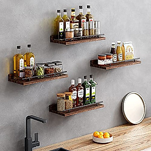 Fixwal Floating Shelves, Bathroom Wall Decor Set of 4, Rustic Farmhouse Wood Bathroom Wall Shelves for Bathroom, Living Room, Kitchen, Bedroom (Carbonized Black)