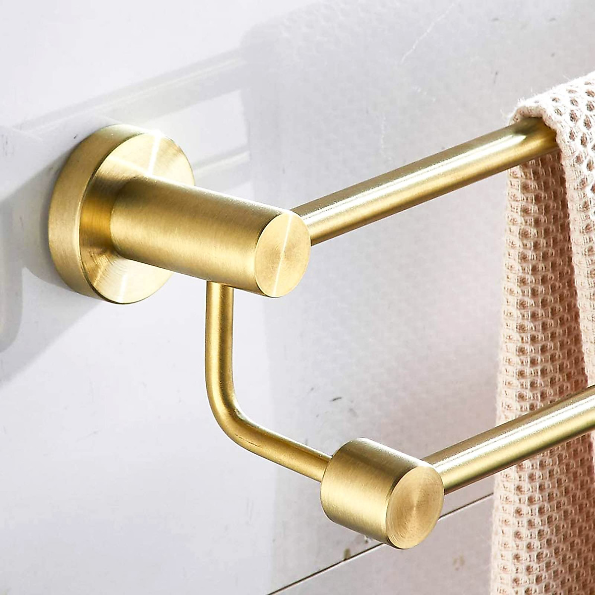 BATHSIR Brushed Gold Towel Rack, 24 Inch Double Towel Bar Wall Mounted Bathroom Towel Holder Hanger Stainless Steel