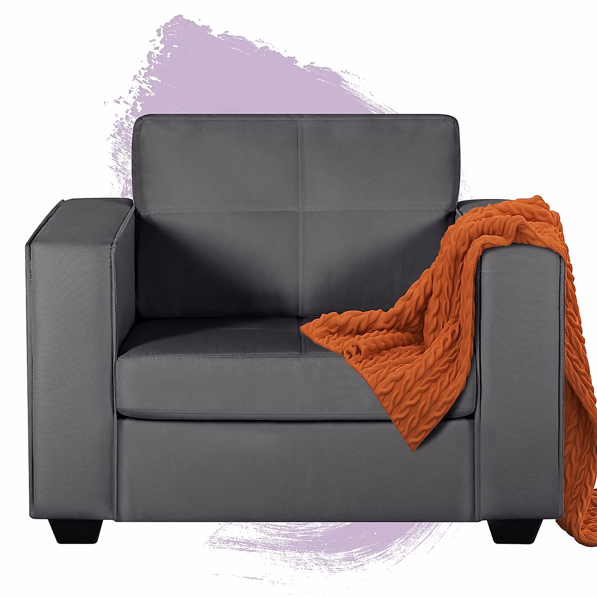 TYBOATLE Accent Chair, 38.58" W Mid-Century Modern Linen Fabric Tufted Living Room Chair, Comfy Upholstered Reading Club Arm Chairs for Living Room, Bedroom, Office (Dark Grey)