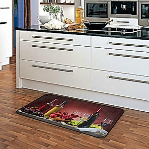 Red White Wine Kitchen Rugs Grapes Fruit Bath Rug Runner Comfort Mat Non-Slip Doormats Carpet for Bathroom Indoor 39" X 20"