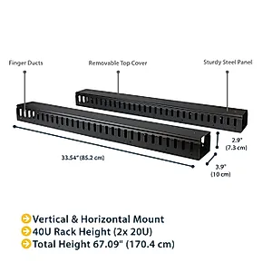 StarTech.com Vertical Cable Organizer with Finger Ducts - Vertical Cable Management Panel - Rack-Mount Cable Raceway - 40U - 6 ft (CMVER40UF)