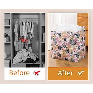 40L Laundry Basket, 100L Storage Bin, Collapsible Canvas Clothes Hamper, Closet Toy Organizer (Orange Strawberry Set)