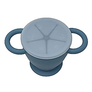 BraveJusticeKidsCo | Snack Attack II Snack Cup | Collapsible Silicone Snack Container | Toddler and Baby Snack Catcher Lid (Blue Steel)