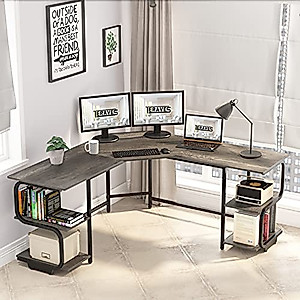 Teraves Modern L Shaped Desk with Shelves,64.84" Computer Desk/Gaming Desk for Home Office,Corner Desk with Large Desktop (Black Oak+Black Frame, Large+4 Tier Shelves)