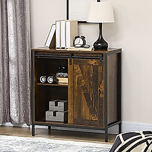 HOMCOM Buffet Cabinet, Farmhouse Sideboard, Coffee Bar Cabinet with Adjustable Shelf, Sliding Barn Door for Kitchen and Living Room, Rustic Brown