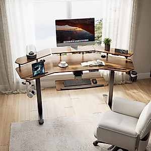 EUREKA ERGONOMIC Standing Desk Adjustable Height, Computer Desk w Keyboard Tray 72" Gaming Music Studio Desk LED Monitor Stand,Dual Motor,Slot Design,Walnut