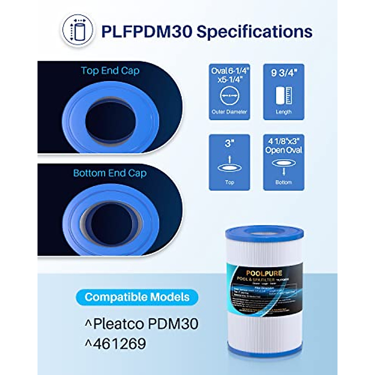 POOLPURE Oval Filter Spa Filter PDM30 for Dream Maker Hot Tubs 461269, 30 sq.ft Hot Tub Filter Cartridge 2PACK