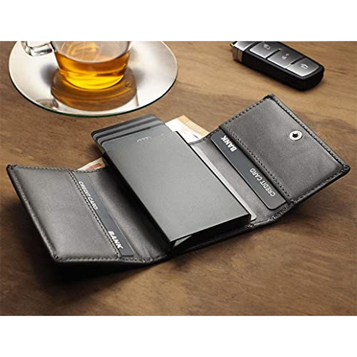 PULARYS Mini Wallet BOSTON - Multifunckion Credit Card Case - Italian Leather - RFID blocking - Size: 7.5 x 9.5 x 2.5 cm - Space for up to 10 Cards - Snap Fastener - Classic Design