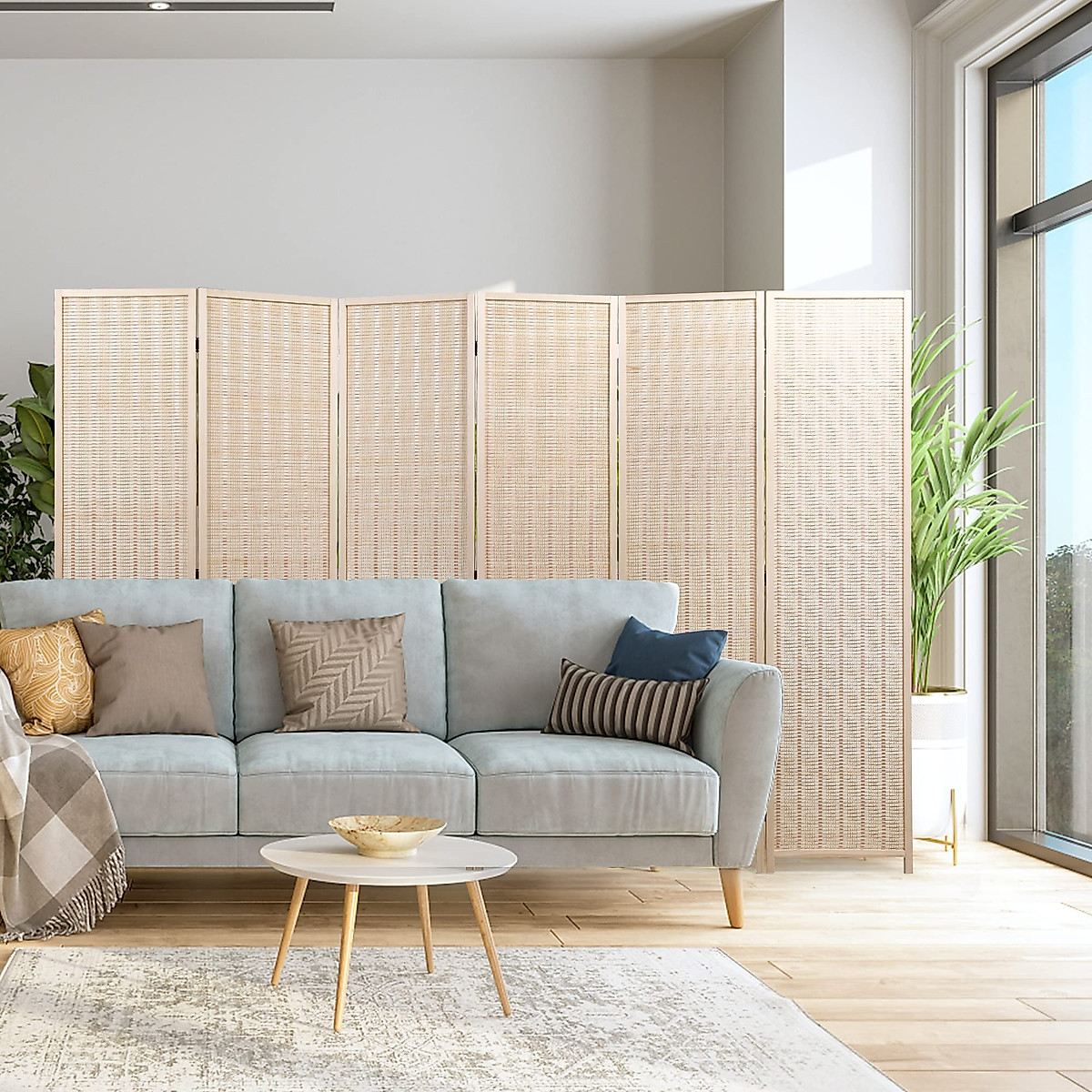 JAXPETY 6 Panel Room Divider 6ft Tall Folding Privacy Screen Freestanding Rustic and Natural Bamboo Room Partition for Home Office, Natural Color