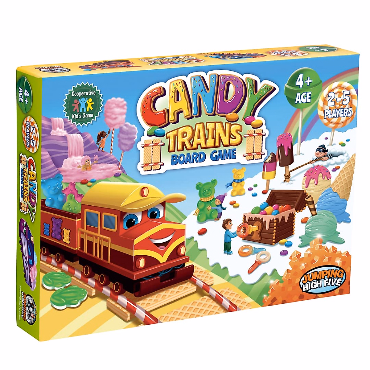 Jumping High Five Candy Trains Board Game! A Sweet Sugar Coated Cooperative Game for Kids Ages 4 and Up, Children Learn New Skills with Tasty Track Building, Perfect for Family Play Time