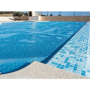 SunHeater Pool Solar Blanket - Heavy Duty Rectangular Pool Solar Cover with Bubbles - Heat Transfer Solar Pool Heater for In-Ground Swimming Pools - Durable 12 Mil Thick Polyethylene - 12' x 24' Feet