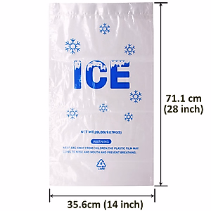 Belinlen 100 PACK 20 lb. Plastic Drawstring Ice Bags 14 x 28 Inch Heavy-Duty Ice Bags with Plastic Draw String (2.8mil Thickness)