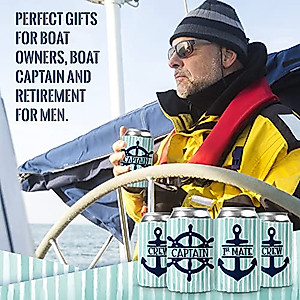 The Navy Knot Personalized Can Cooler Sleeves - Regular Cans Beverage Foldable Cooler Sleeves, Sweat-Proof Can Huggers for 12oz Beverage Bottles, Cool Boat Accessories, 4 Pk (Nautical Captain & Crew).