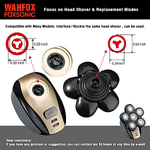 FOXSONIC Universal 6 Blades Replacement Heads for FREEBIRD FREEDOM GROOMING and Other Brands 5 Blades Head Shaver Replacement Blades Bald Shaver with Blade Cover Electric Razor Shaver Head (Black)