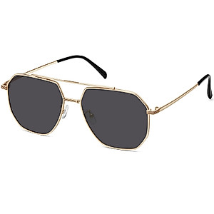 Fozono Classic Aviator Sunglasses for Women Men Square Oversize Polarized Sunglasses(Gold/Grey)