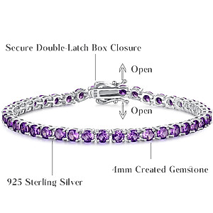 FANCIME Sterling Silver Tennis Bracelet Created Amethyst Tennis Bracelet February Birthstone Wedding Bridal Prom Fine Jewelry Gift For Women, Length 7.9 Inch Width 4mm