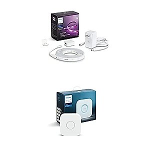 Philips Hue Starter Lightstrip Kit (6ft/2m Lightstrip Base Kit with Plug + Hue Bridge), White