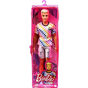 Barbie Fashionistas Ken Doll #174 with Sculpted Blonde Hair Wearing Surf-Inspired Checkered Shirt, Denim Shorts & Deck Shoes