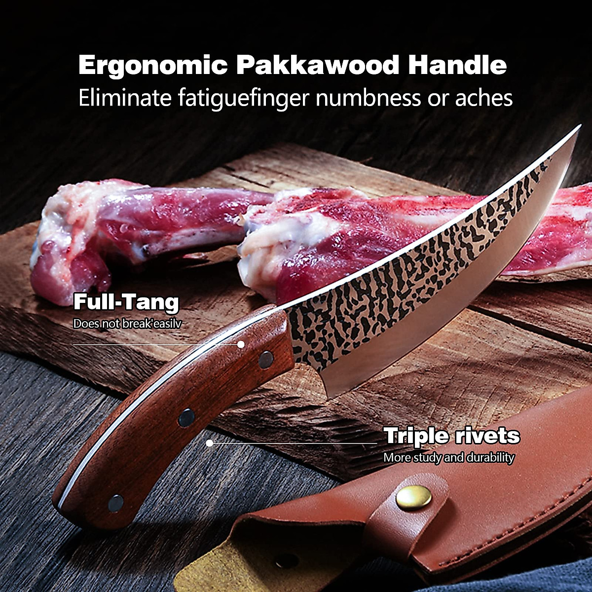FONGSING Viking Knife cuchillos para carniceria Chef knife Butcher Knife Forged Boning Knives pocket knife husk knife hunting knife Camping knife is suitable for meat cutting BBQ Family Gathering