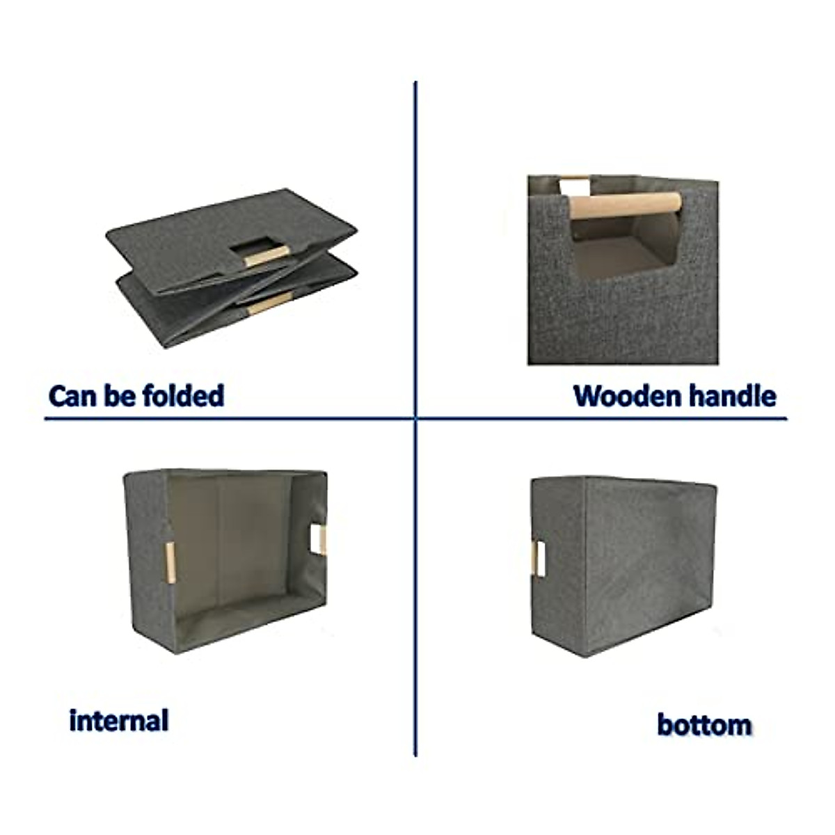 FUULOXE Storage Bin for Shelves Rectangle Closet Baskets Foldable Toy Box with Handles and Sturdy Cardboard for Nursery Home Office Car Dormroom(Grey)