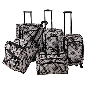 American Flyer Silver Stripes 5-Piece Spinner Luggage Set, Silver, One Size