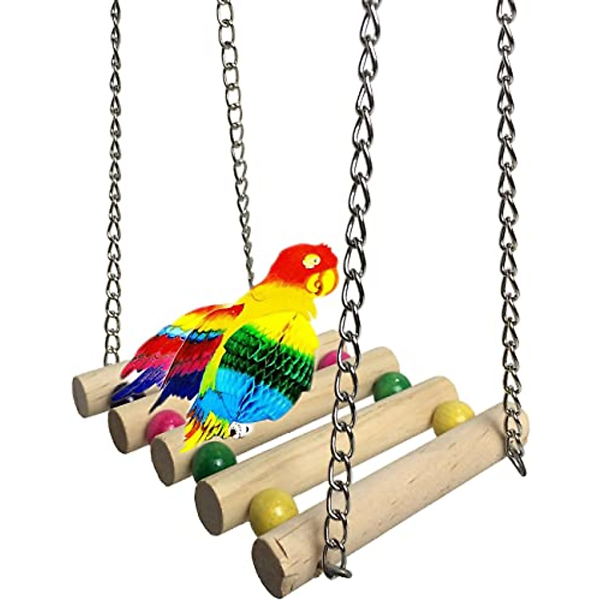 OMYZERO Bird Parrot Toys Swing Hanging,Bird Cage Accessories Toy Hammock for Parakeets,Cockatiels,Lovebirds,Conures,Budgie,Macaws,Lovebirds,Finches and Other Small Pets（Wood）