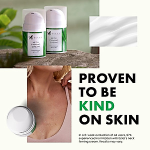 Eclat Skincare Anti Ageing Neck Firming Cream - Natural Skin Tightening Treatment, Anti Wrinkle and Double Chin Reducer - With Vitamin C and E, Green Tea Extract - 100% Vegan, 1.7 oz