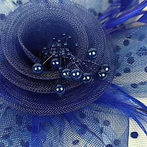 DOOVID Fascinators Hat for Women Tea Party Headband Kentucky Derby Wedding Cocktail Flower Mesh Feathers Hair Clip Royal Blue