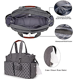 Diaper Bag Tote with Changing Station Upgrade Multi-Function Baby Bag with Adjustable Shoulder Strap Insulated Pockets (Gray)