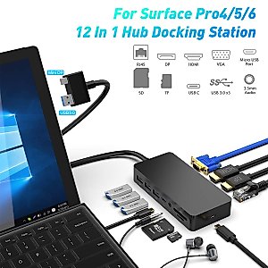12 in 1 Surface Dock (2*HDMI +VGA), Microsoft Surface pro Docking Station Triple Display (Surface-Dock-701)
