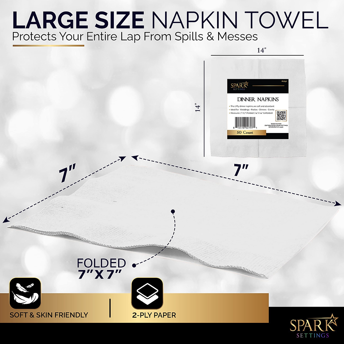 Amcrate Big Party Pack 40 Count White Dinner Napkins Tableware- Ideal for Wedding, Party, Birthday, Dinner, Lunch, Cocktails. (7” x 7”)