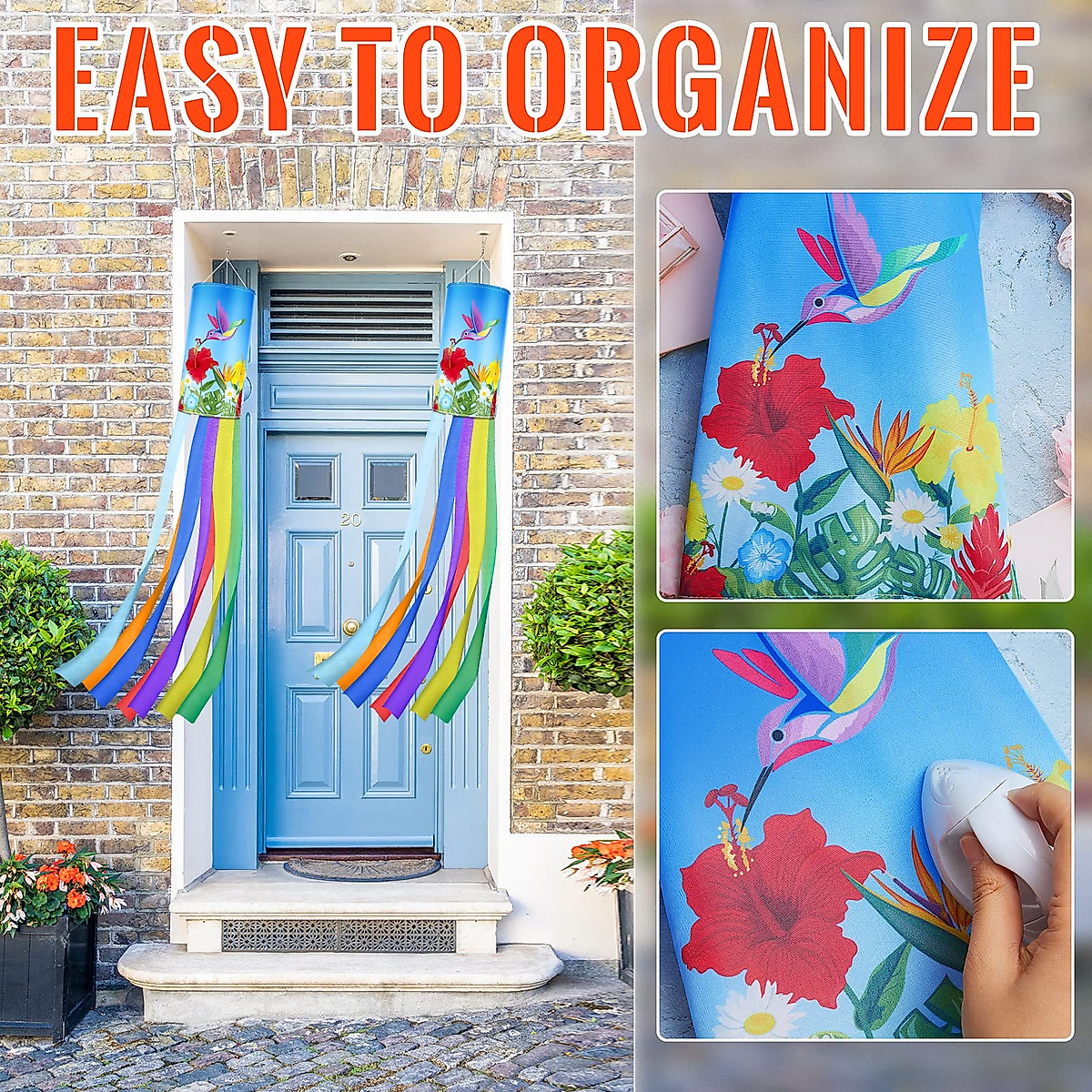 2 Pcs 40 Inches Twin Hummingbird Windsock, Decorative Spring Wind Socks Rainbow Outdoor Decor Windsock Flag Hanging Decor for Wall Tree Front Patio Lawn Garden