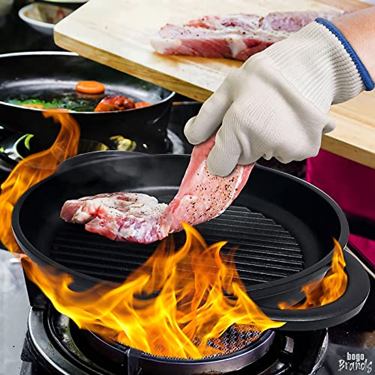 Heat Resistant Cooking Gloves - BBQ Kitchen Gloves Grill 932°F Heat Resistant Oven Gloves for Handling Hot Food Cooking Baking Oven Welding Gloves - Camping Cooking Pot Indoor Outdoor Gloves