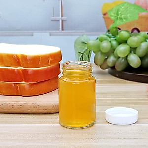 Woaiwo-q 24 Pack 2 oz Glass Shot Bottles w/White Lids - Small Clear Jar for Ginger Shot, Juice, Sample, Whiskey - Travel Essentials Mini Bottles - Wide Mouth, Leakproof…