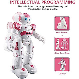 FLYWIND RC Robot Toys for Kids, Programmable Smart Remote Control Robot Toy Intellectual Control Robot Rechargeable, Walking Dancing Robot Gesture Sensing Robot Birthday Gift for Boys Girls （Pink）