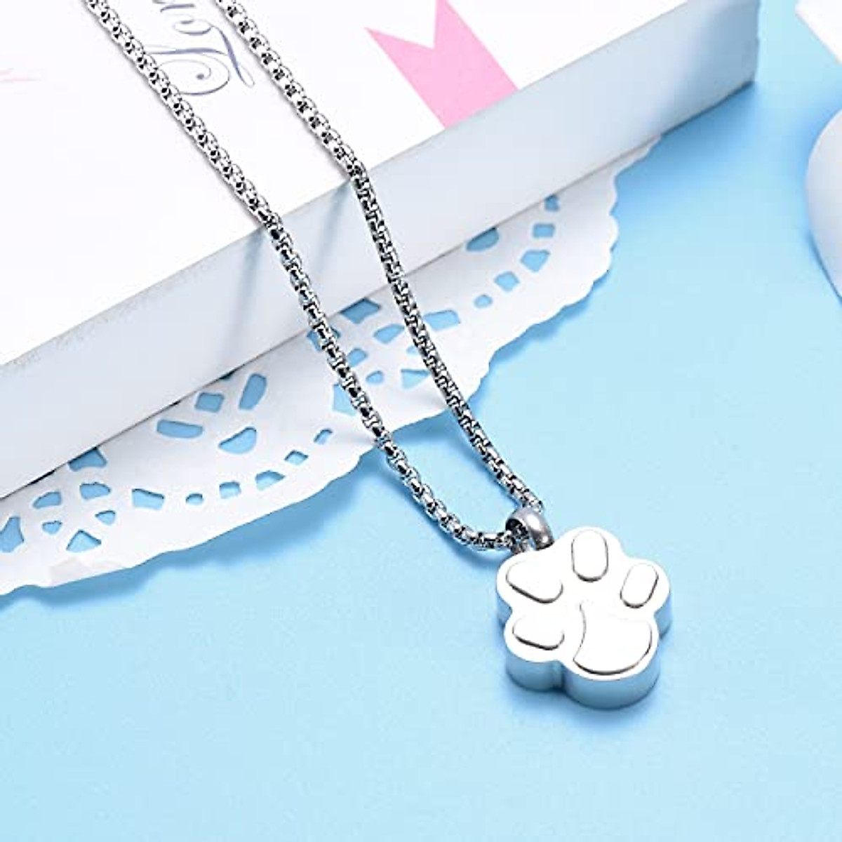 ADENLA Free Engrave Pet's Name - Dog Paw Stainless Steel Cremation Urn Necklace for Ashes Keepsake Memorial Jewelry,1