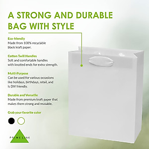 White Gift Bags with Handles - 8x4x10 Inch 25 Pack Designer Shopping Bags in Bulk, Small Gift Wrap with Fabric Ribbon Handle for Boutiques, Small Business, Retail Stores, Merchandise, Birthday Parties